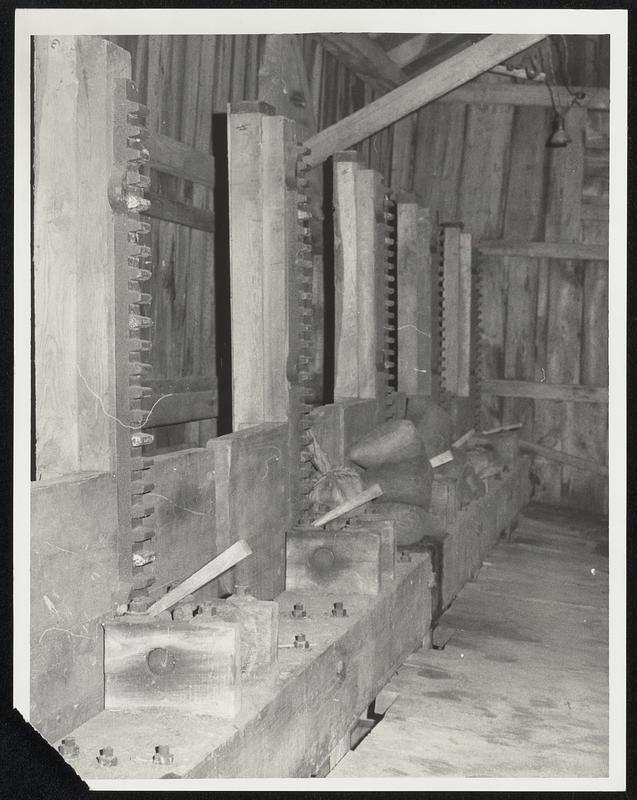 Tauntun Morey Dam house - showing inside. Dam control fixtures ...