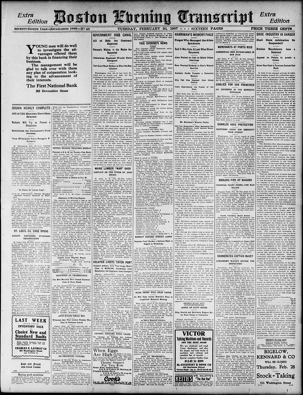 Boston Evening Transcript. February 26, 1907 - Digital Commonwealth
