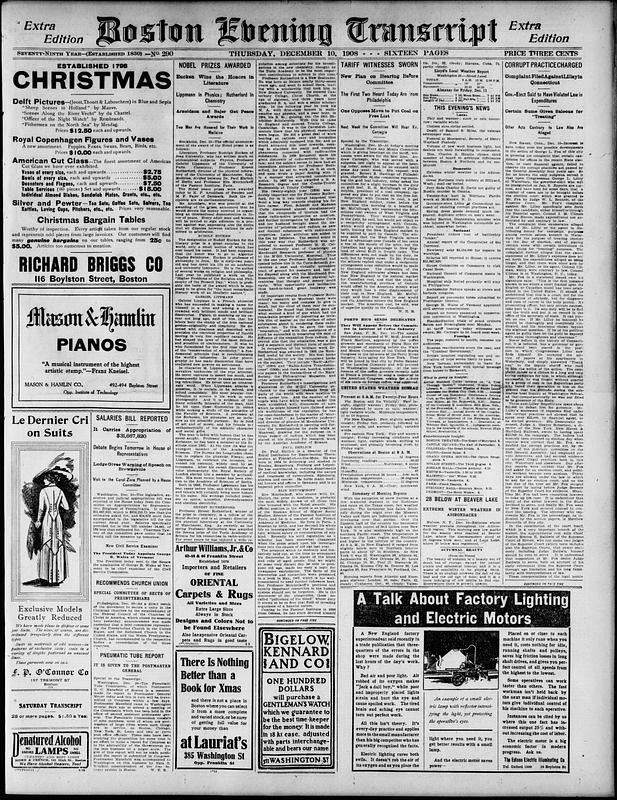 Boston Evening Transcript. December 10, 1908 - Digital Commonwealth