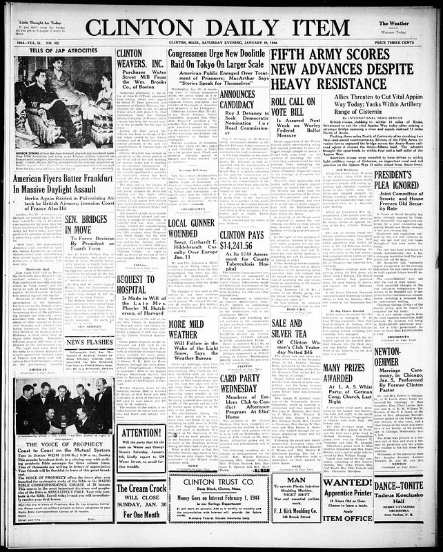 Clinton Daily Item. January 29, 1944 - Digital Commonwealth