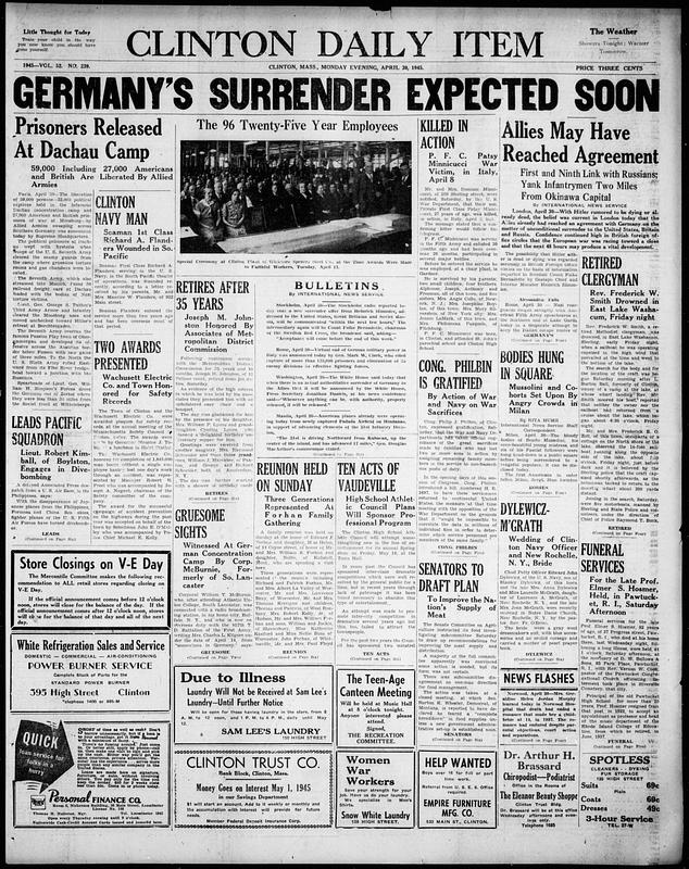 Clinton Daily Item. April 30, 1945 - Digital Commonwealth