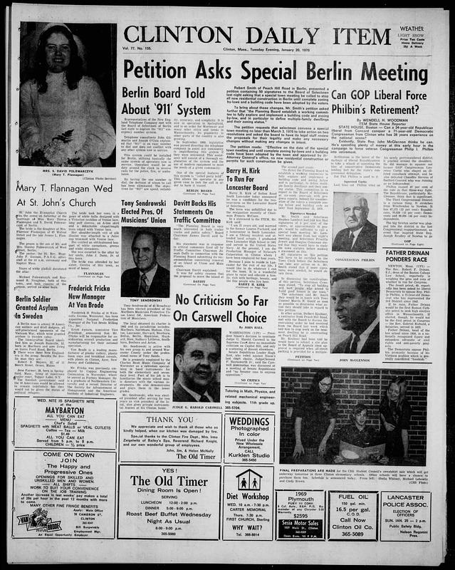 Clinton Daily Item. January 20, 1970 - Digital Commonwealth