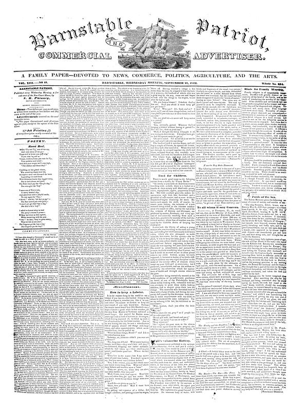 Barnstable Patriot, and Commercial Advertiser. September 21, 1842 ...