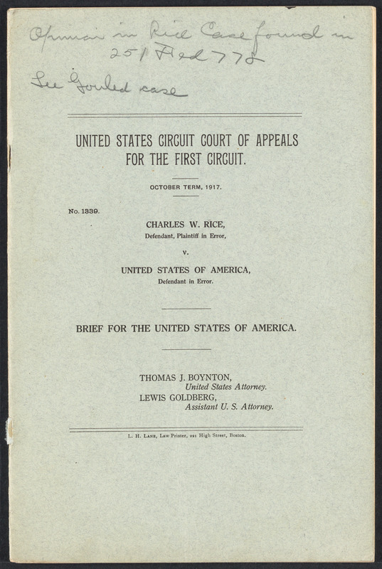 Sacco-Vanzetti Case Records, 1920-1928. Prosecution Papers. United ...