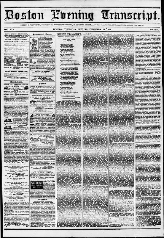 Boston Evening Transcript. February 23, 1854 - Digital Commonwealth