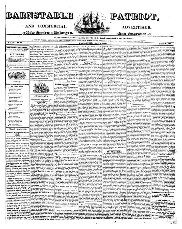 Barnstable Patriot, and Commercial Advertiser. April 02, 1834 - Digital ...