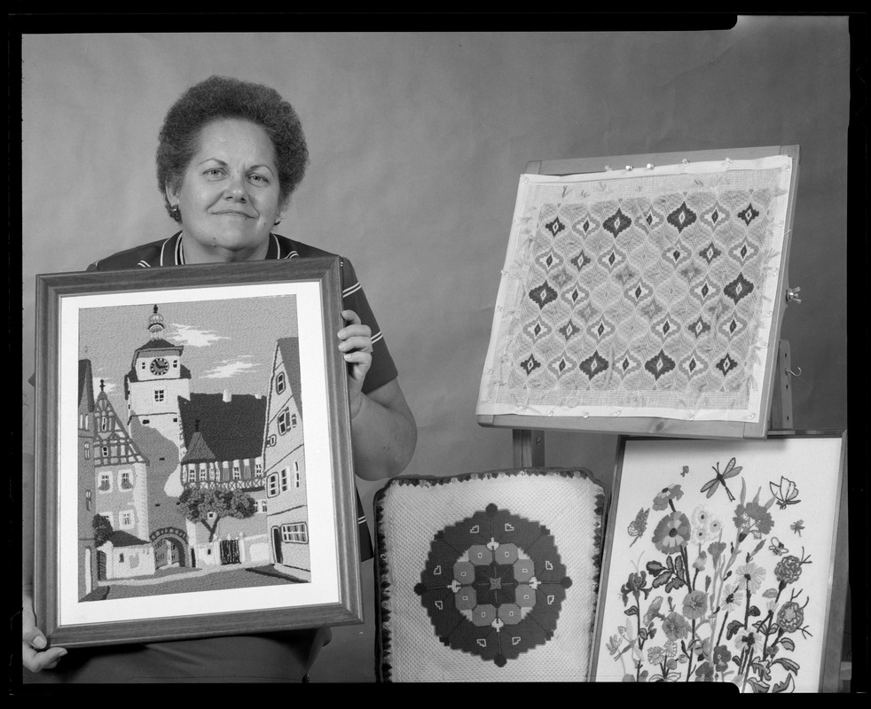 Marie Capotosto with needle point work - Digital Commonwealth