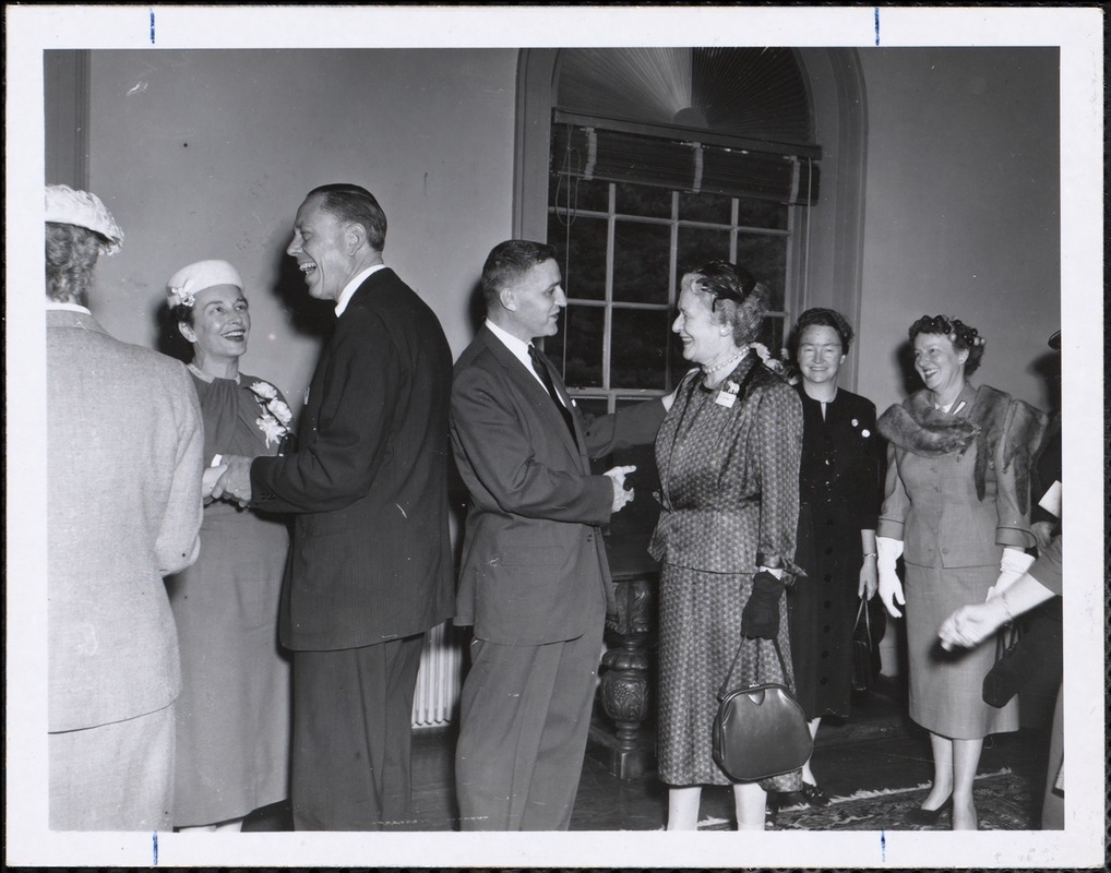 L. to R. Mrs. Ferry, Robert Munce?, pres. of Suffolk University, Boston ...