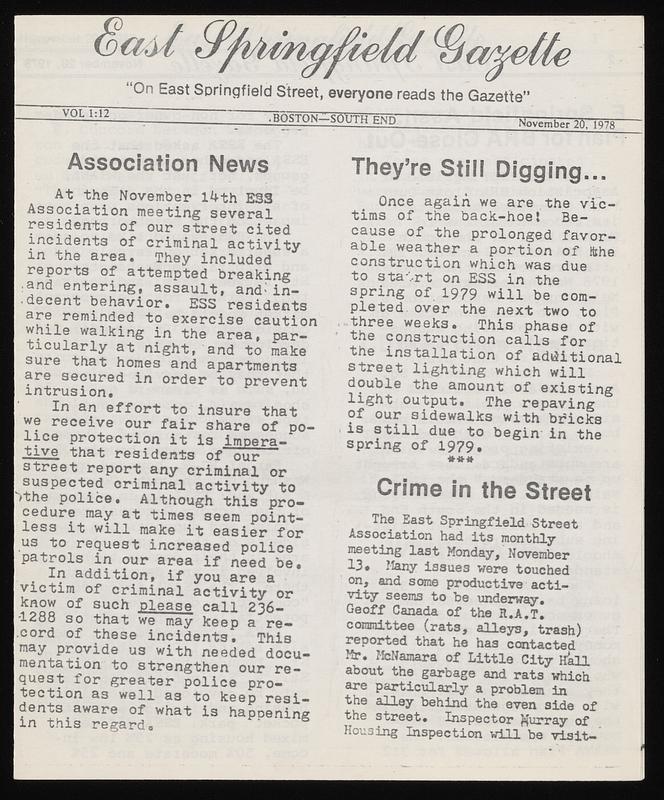 East Springfield Gazette. November 20, 1978 - Digital Commonwealth