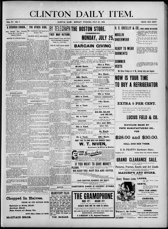 Clinton Daily Item. July 25, 1898 - Digital Commonwealth