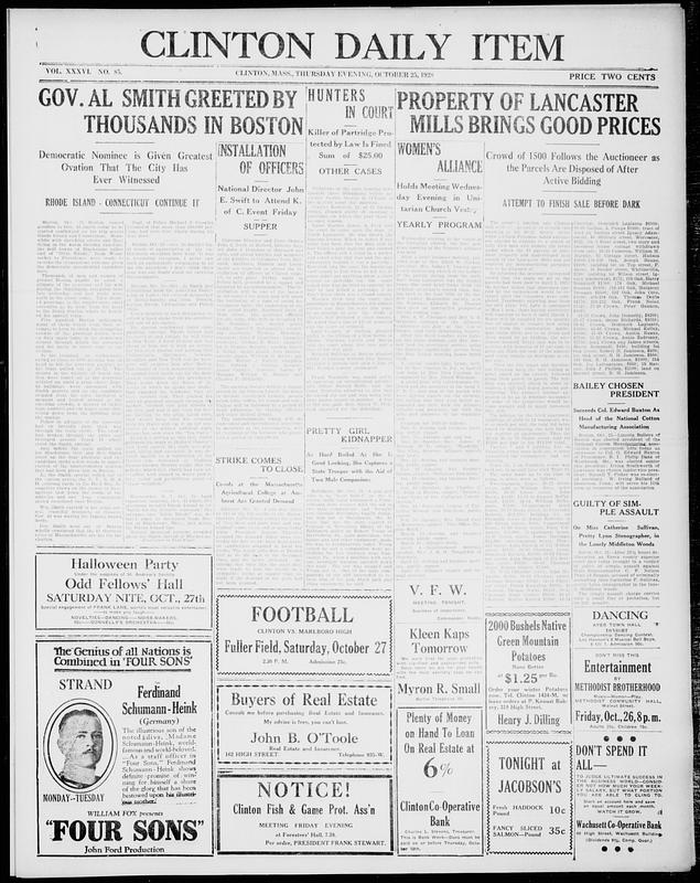 Clinton Daily Item. October 25, 1928 - Digital Commonwealth