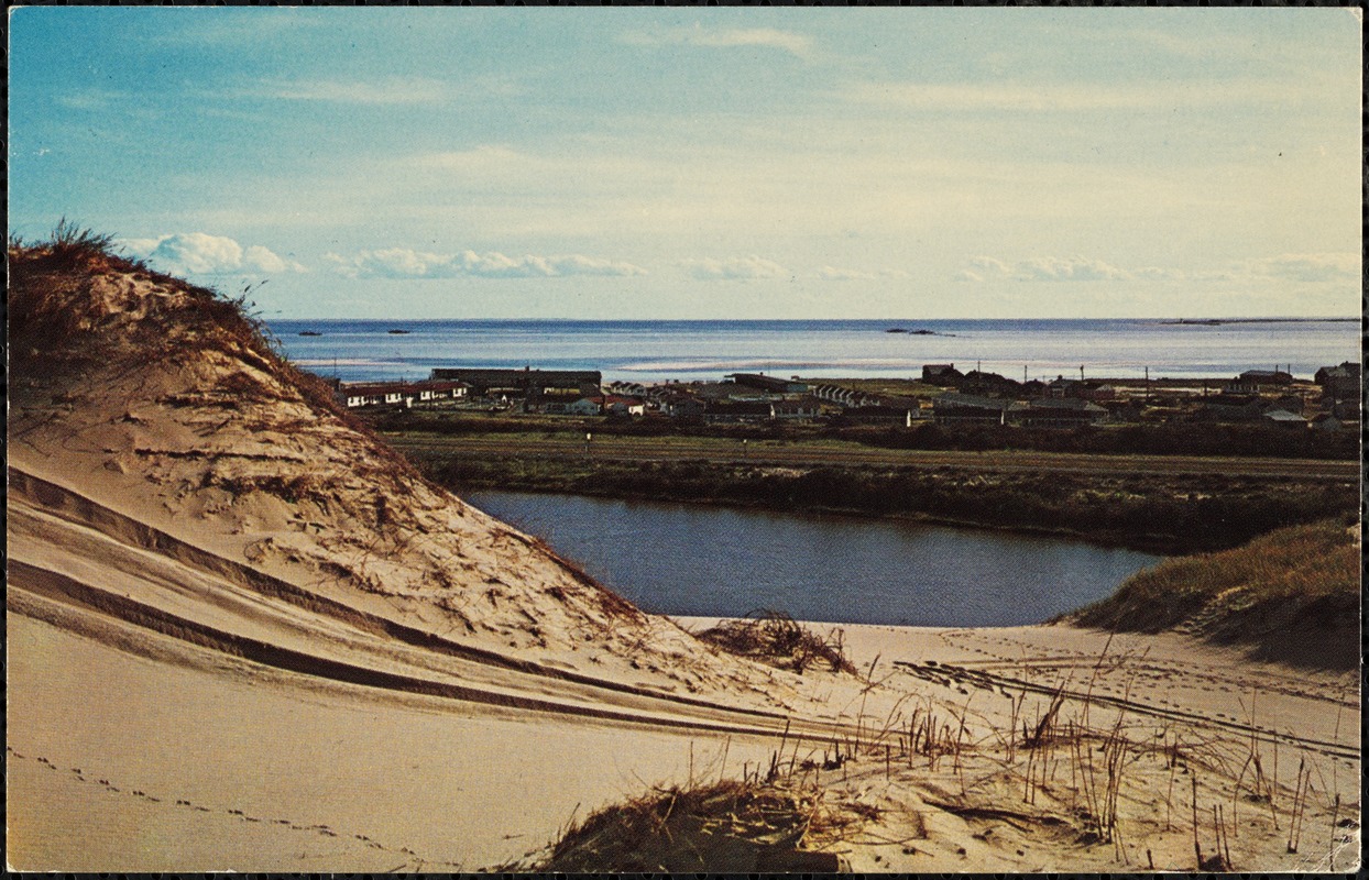 Sand dunes along Outer Cape Cod with Cape Cod Bay in the background ...