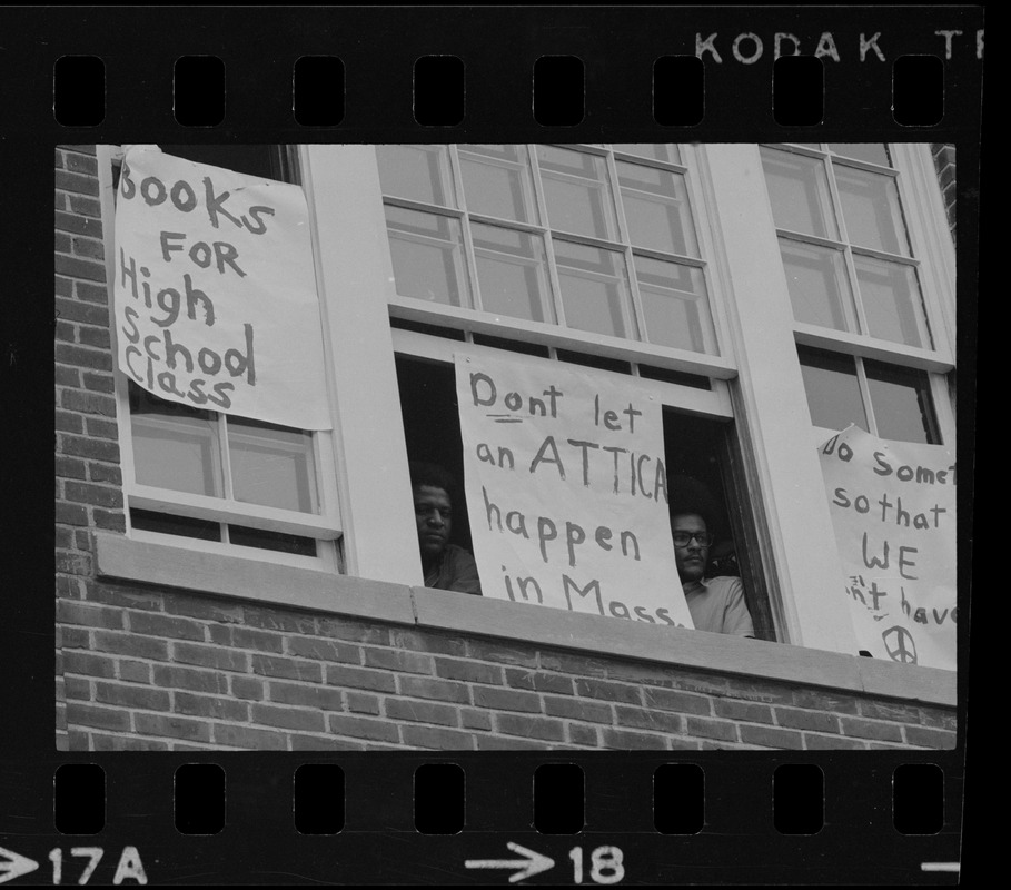 Signs show the demands during Norfolk Prison protest - Digital Commonwealth