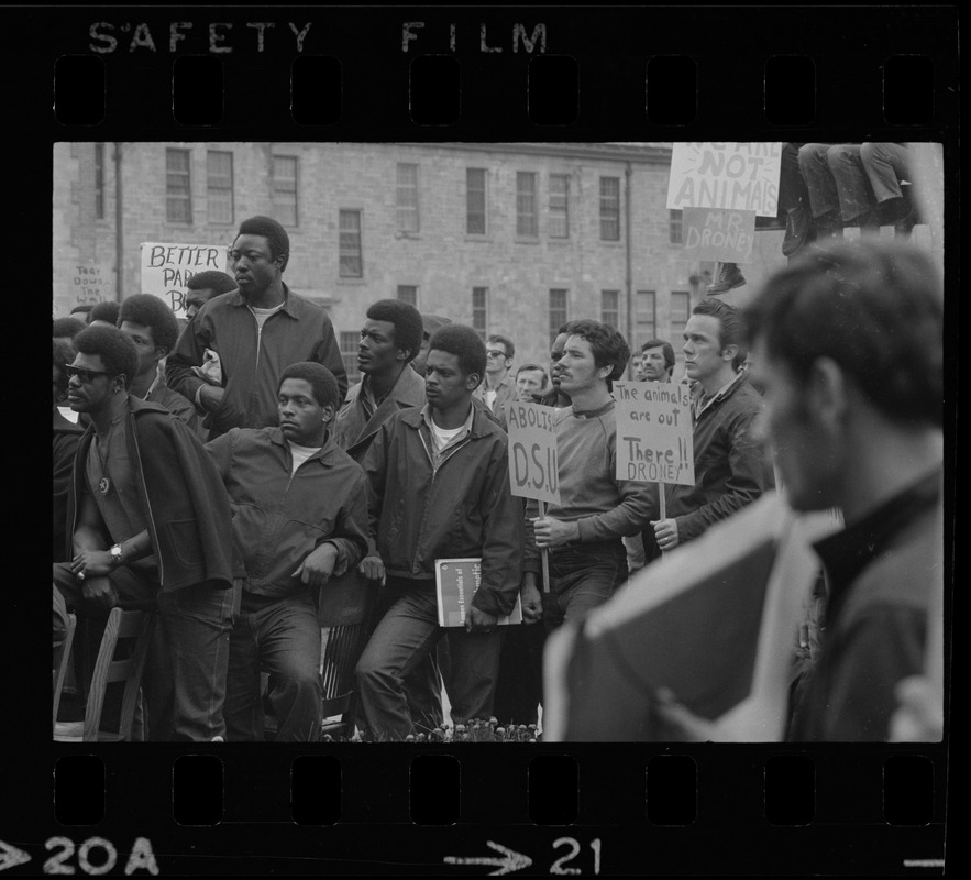 Signs show the demands during Norfolk Prison protest - Digital Commonwealth