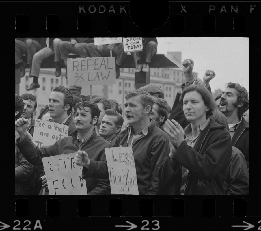 Signs show the demands during Norfolk Prison protest - Digital Commonwealth