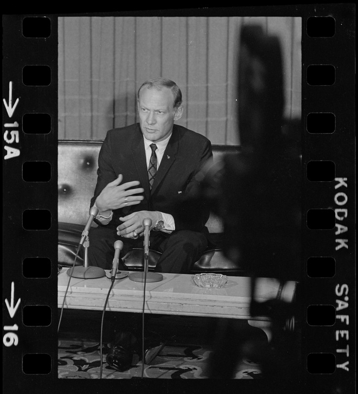 Colonel Buzz Aldrin at press conference before his speaking engagement ...
