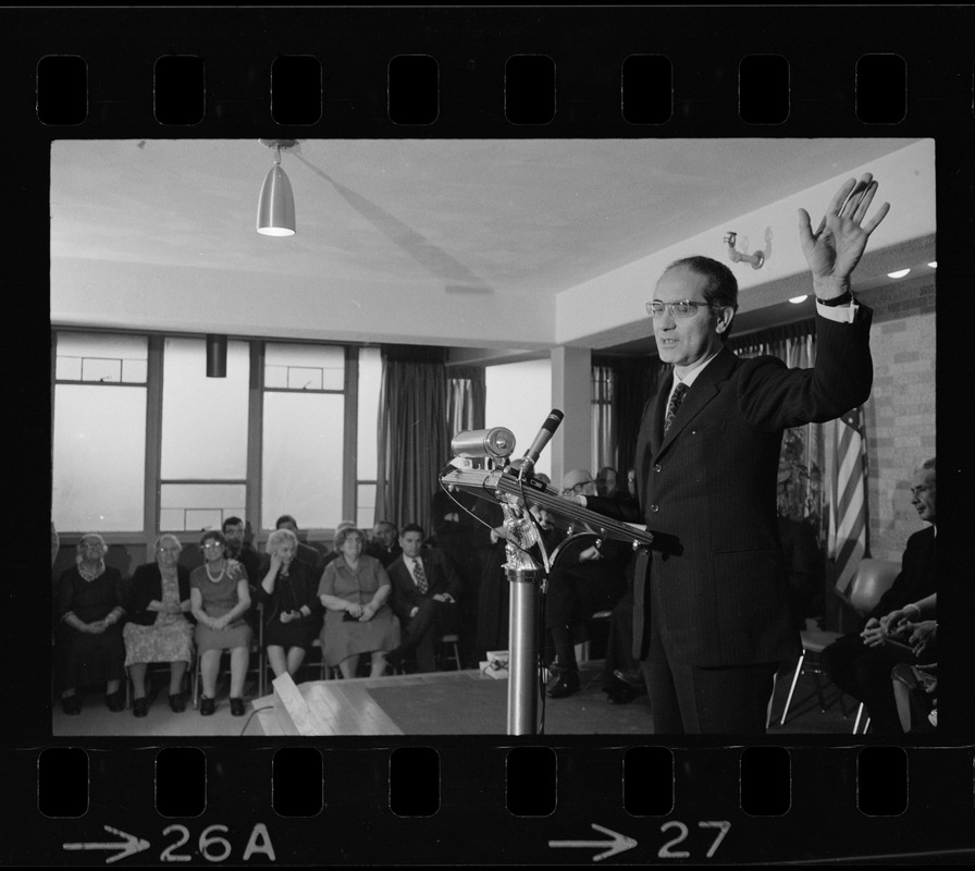 Italian Prime Minister Emilio Colombo speaking at Don Orione Home in ...