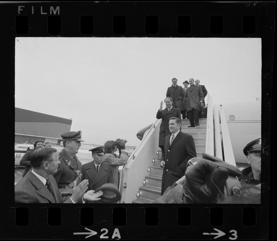 Italian Prime Minister Emilio Colombo arriving at Logan Airport ...