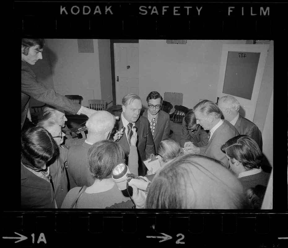 Massachusetts State Representative Sidney Curtiss speaking to reporters - Digital Commonwealth