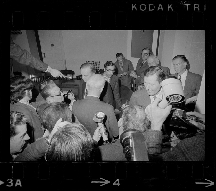 Massachusetts State Representative Sidney Curtiss speaking to reporters - Digital Commonwealth