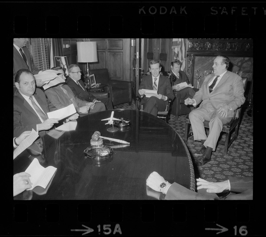 House Speaker David Bartley and Newton Mayor Monte Basbas at meeting to discuss bond issue ...