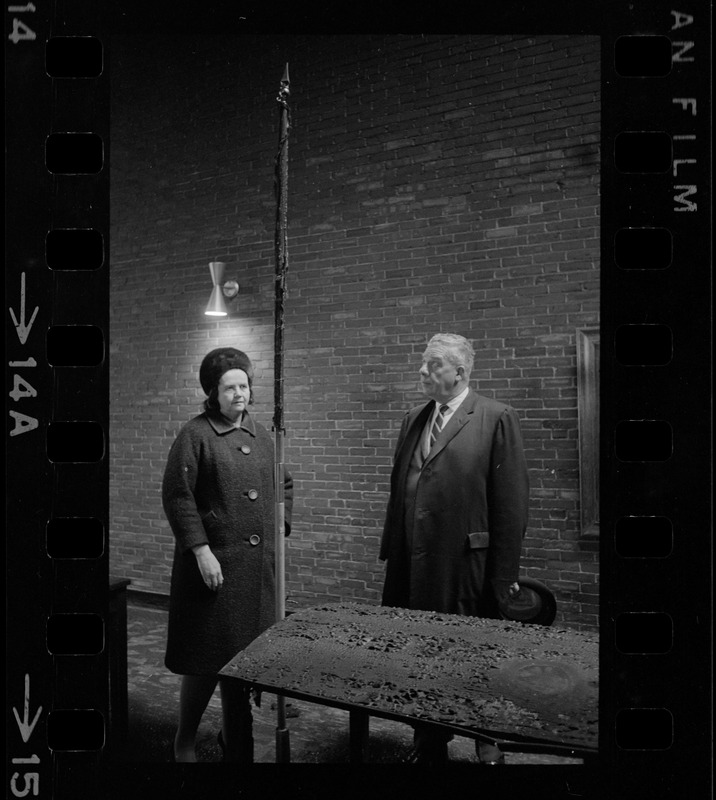 Louise Day Hicks and William Ohrenberger at site of school fire ...