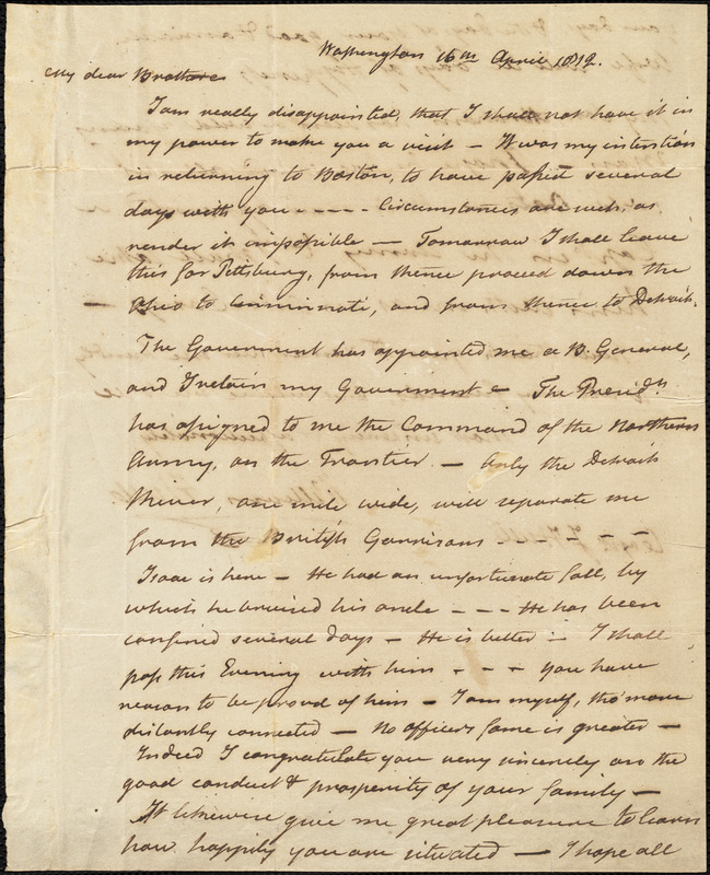 William Hull to Joseph Hull, Washington, April 16, 1812 - Digital ...