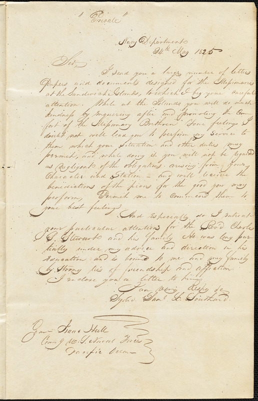 Samuel L. Southard to Isaac Hull, Washington, May 24, 1825 - Digital ...