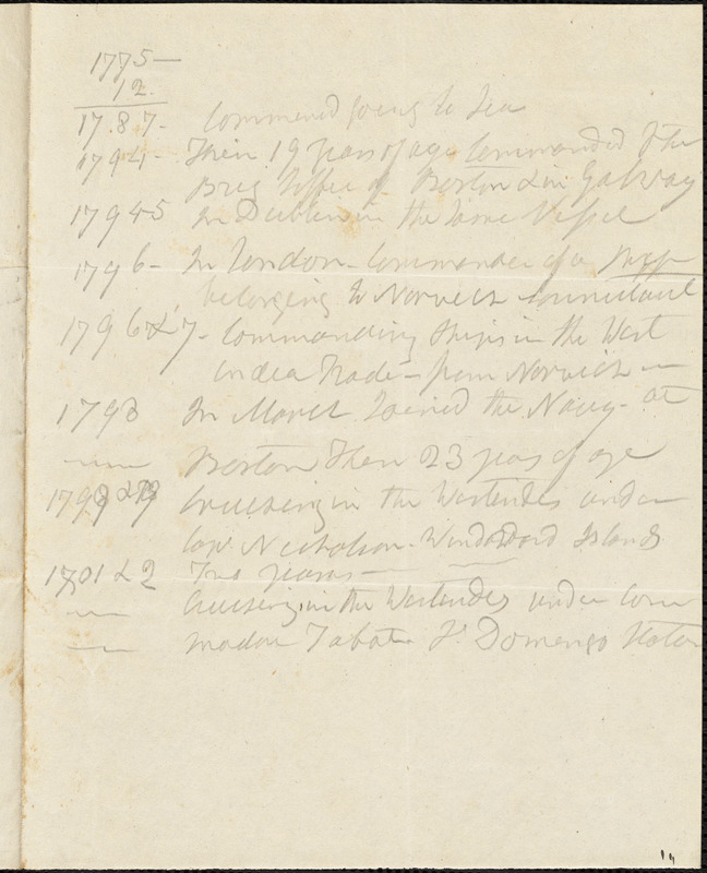 Hull, Isaac. Notes in his own handwriting, on his years of service ...