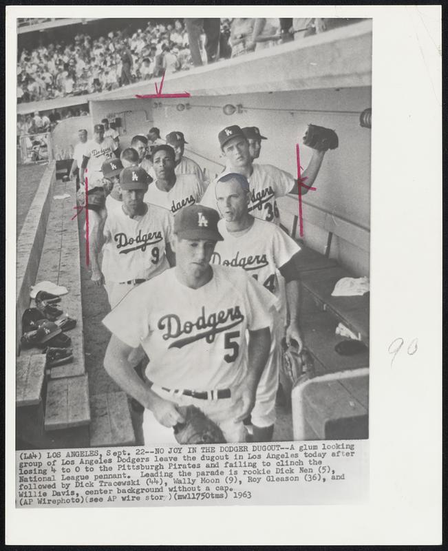No Joy in the Dodger Dugout--A glum looking group of Los Angeles ...