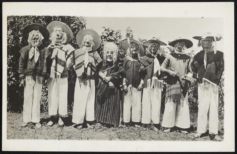 Weird Dancers of the Tarasco Indian tribe in Mexico. Each year, in the ...