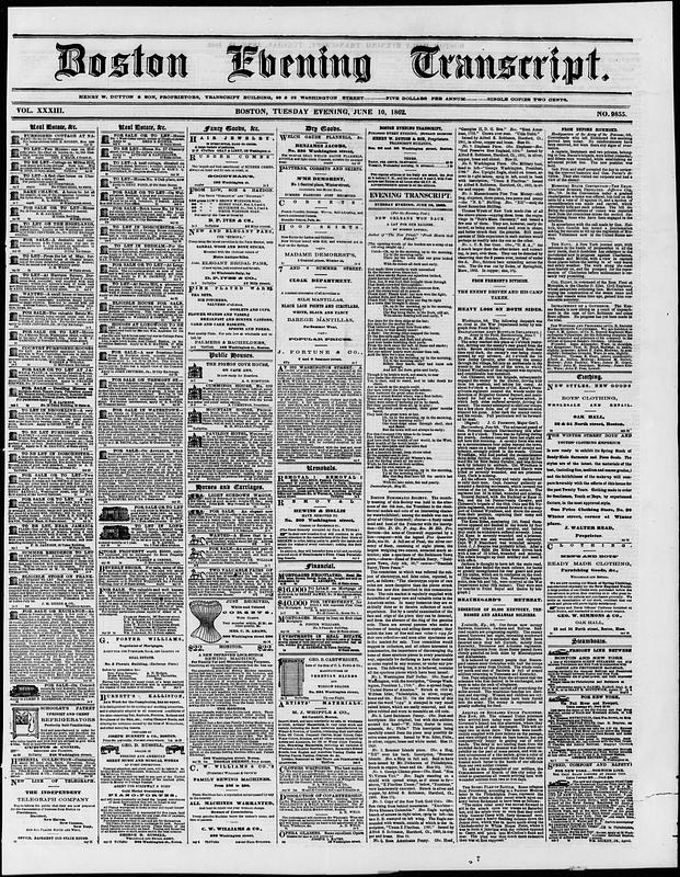 Boston Evening Transcript. June 10, 1862 - Digital Commonwealth
