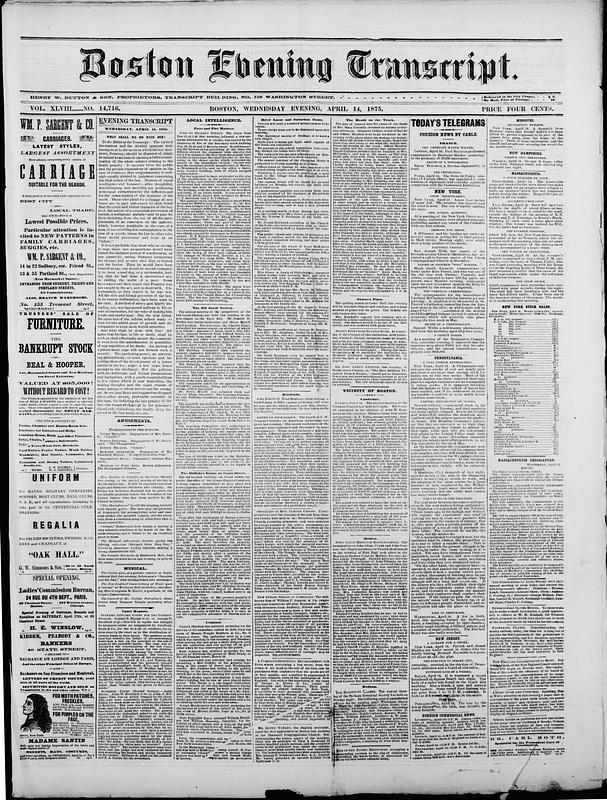 Boston Evening Transcript. April 14, 1875 - Digital Commonwealth