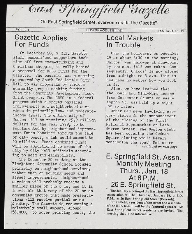 East Springfield Gazette. January 15, 1979 - Digital Commonwealth