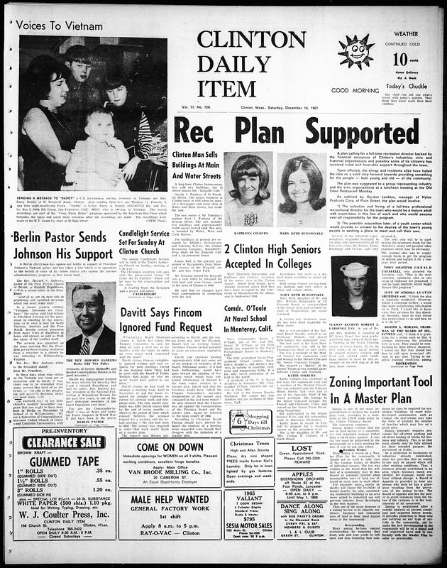 Clinton Daily Item. December 16, 1967 - Digital Commonwealth