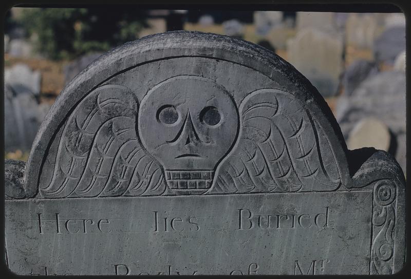 Headstone with winged death's head - Digital Commonwealth