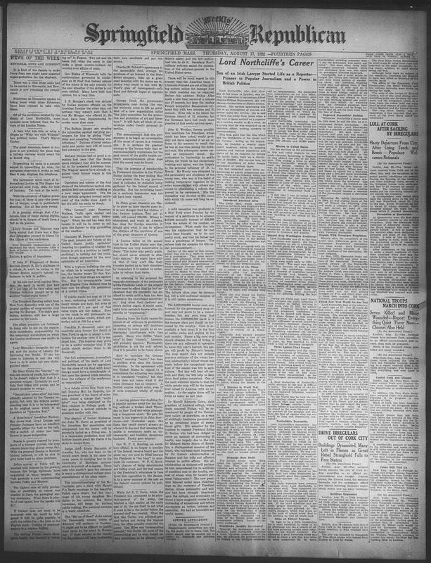 Springfield Weekly Republican. August 17, 1922 - Digital Commonwealth