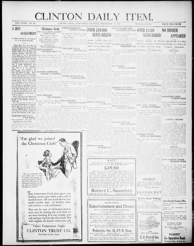 Clinton Daily Item. December 16, 1925 - Digital Commonwealth