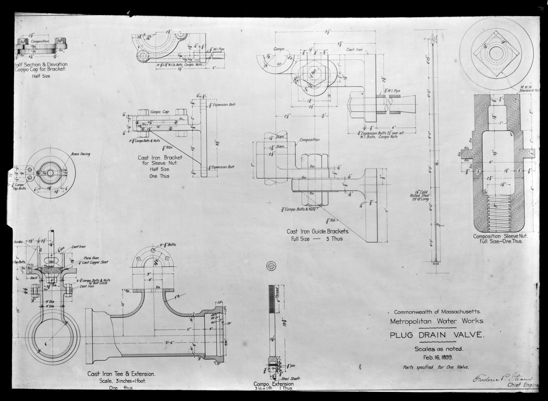 Engineering Plans, Distribution Department, plug drain valve, Mass ...