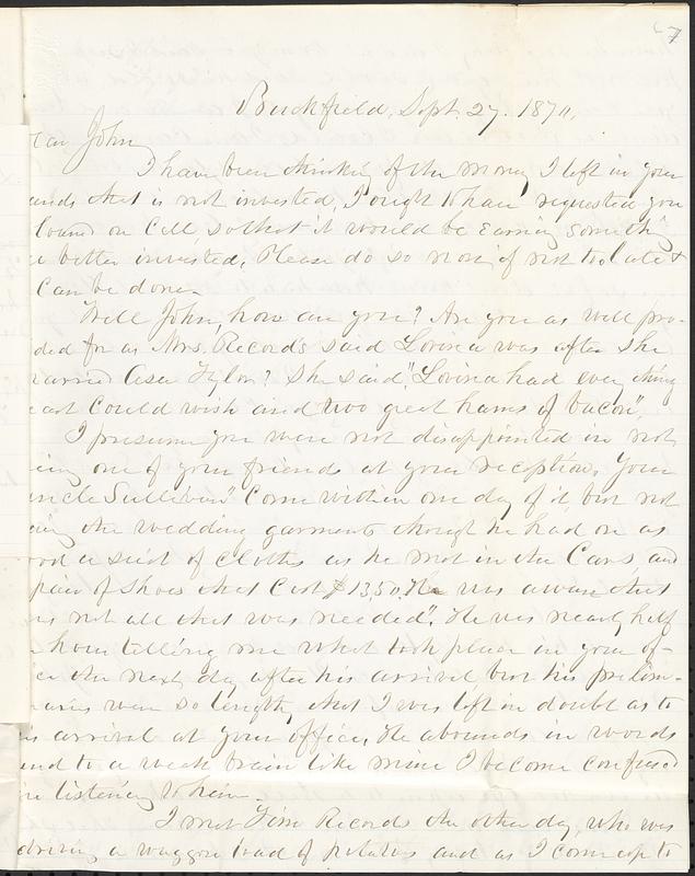 Letter from Zadoc Long to John D. Long, September 27, 1870 - Digital ...