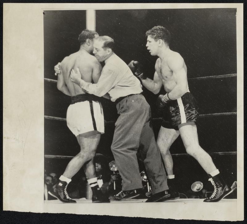 End of Bout as Referee Ruby Goldstein holds off Rocky Marciano to ...