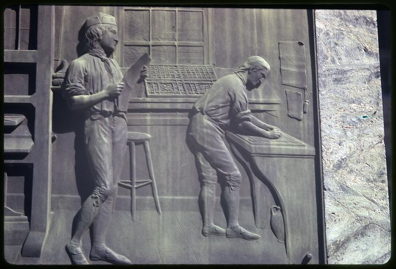 Closeup of the statue of Benjamin Franklin outside Old City Hall ...