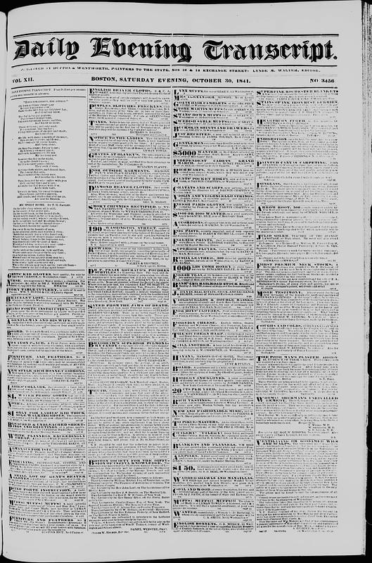 Daily Evening Transcript. October 30, 1841 - Digital Commonwealth