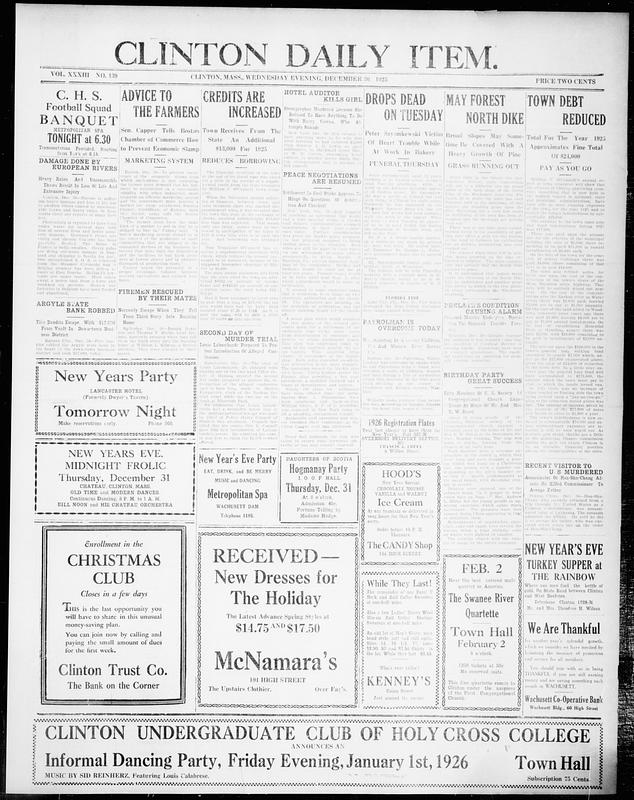 Clinton Daily Item. December 30, 1925 - Digital Commonwealth