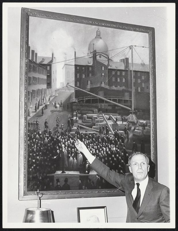 Artistic Backdrop hung behind Mayor White's desk at City Hall depicts ...