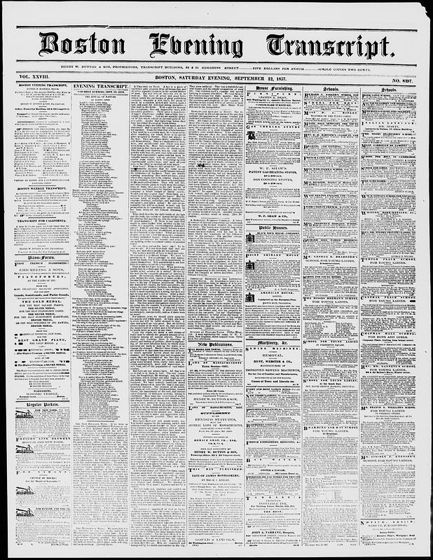 Boston Evening Transcript. September 12, 1857 - Digital Commonwealth