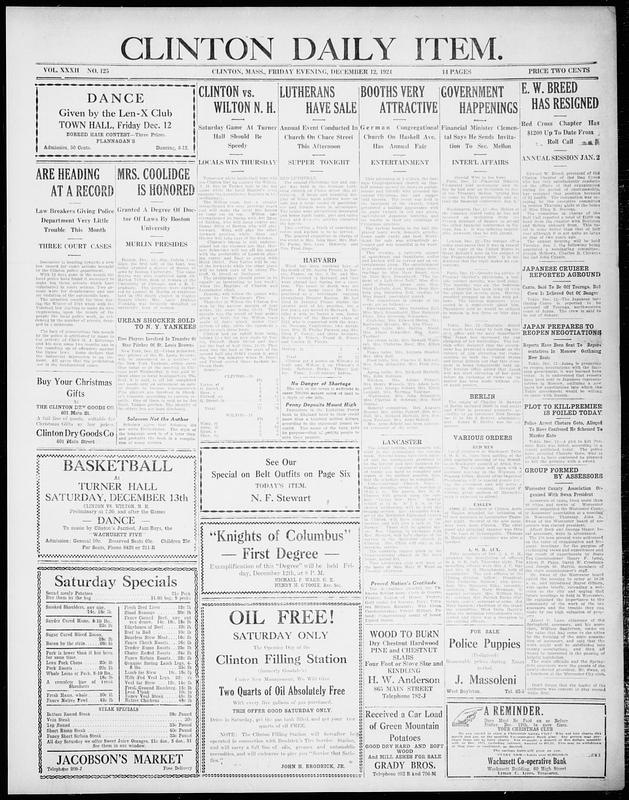 Clinton Daily Item. December 12, 1924 - Digital Commonwealth