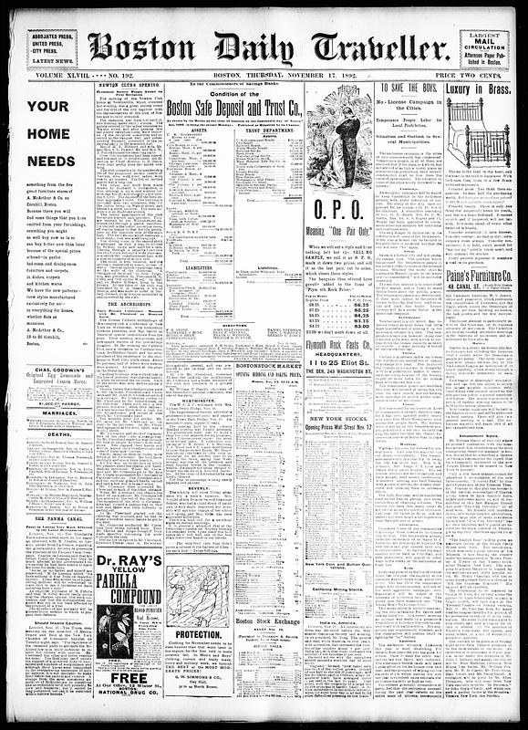 Boston Daily Traveller. November 17, 1892 - Digital Commonwealth