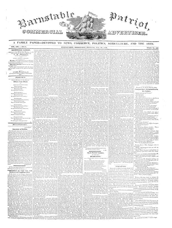 Barnstable Patriot, and Commercial Advertiser. November 10, 1841 ...