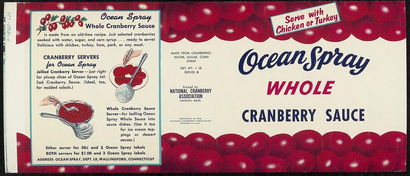 Ocean Spray Whole Cranberry Sauce 1 lb. Serves 6 Can Label - Digital ...